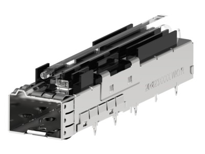 QSFP-DD Cage Assembly, 1-by-6, PCI Fin Heat Sink, Spring Fingers, No Rear Legs, with Press-Fit Pins, Robust