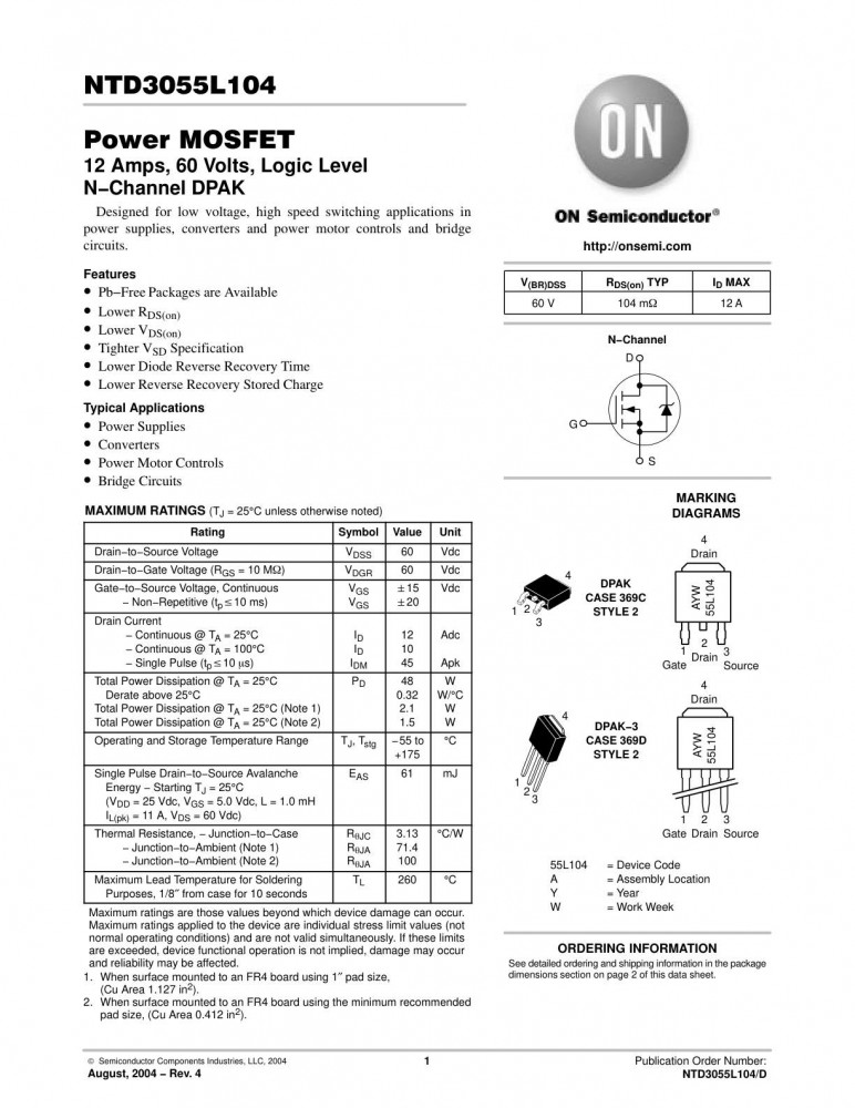 NTD3055L104T4G datasheet page 1