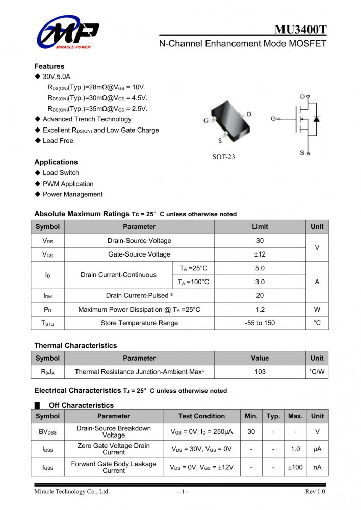 MU3400T datasheet page 1