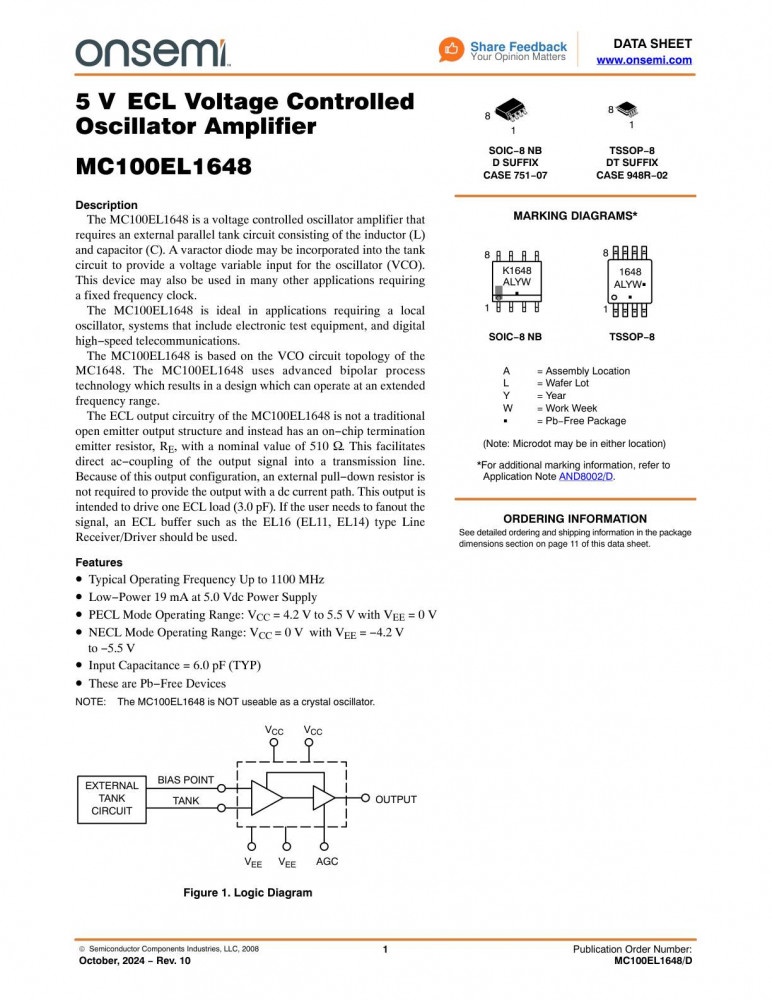 MC100EL1648 datasheet page 1
