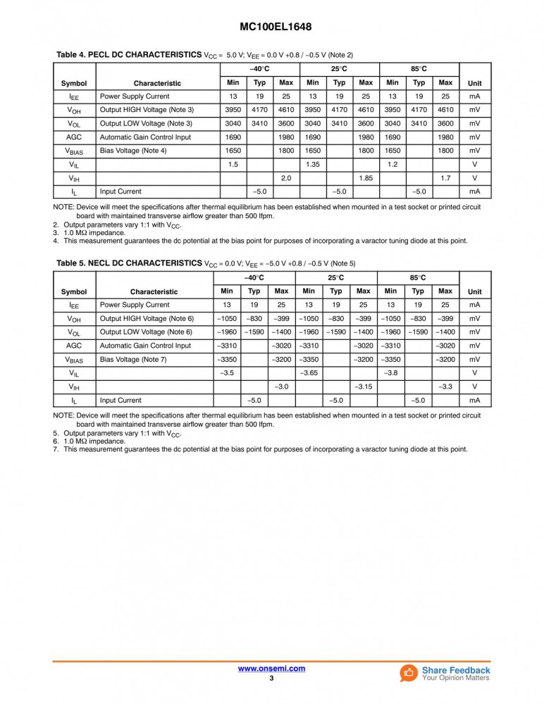 MC100EL1648 datasheet page 3