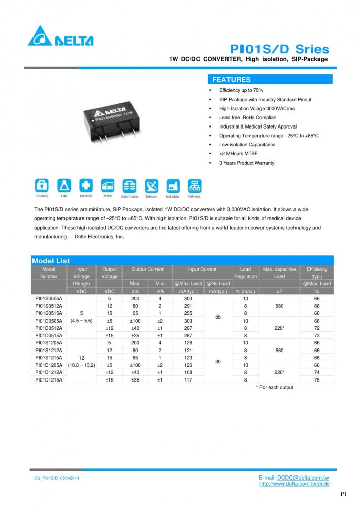 DELTA PI01D1205A datasheet page 1