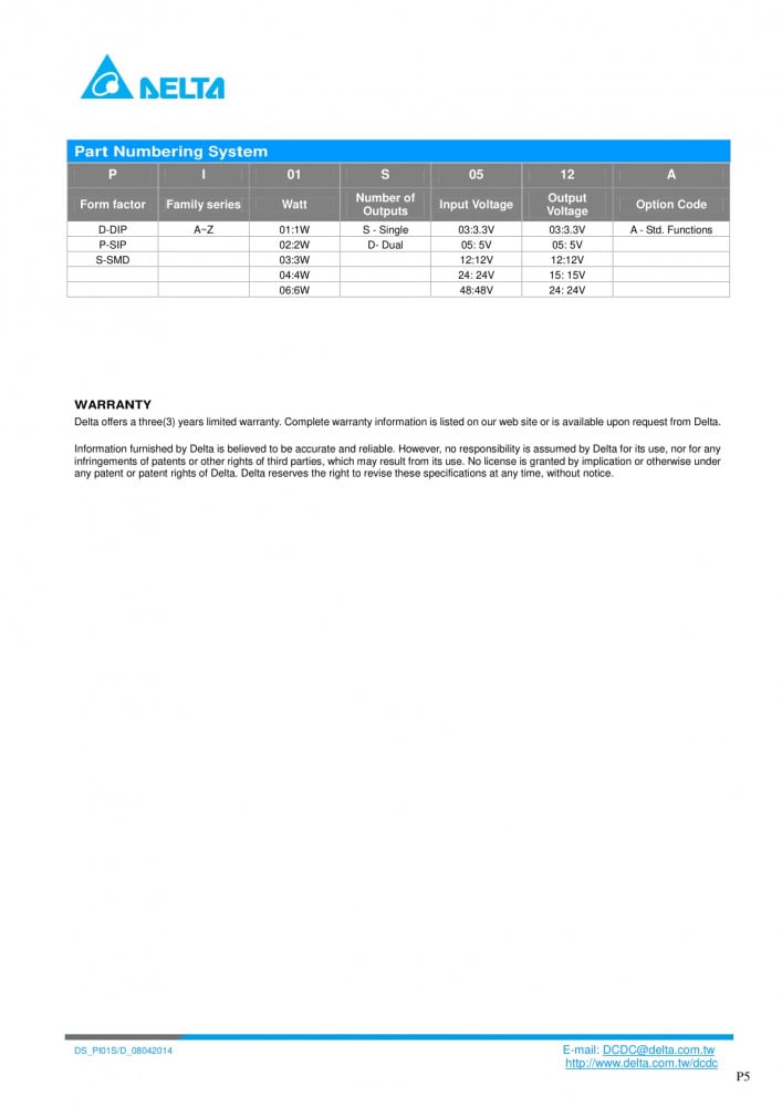 DELTA PI01D1205A datasheet page 5