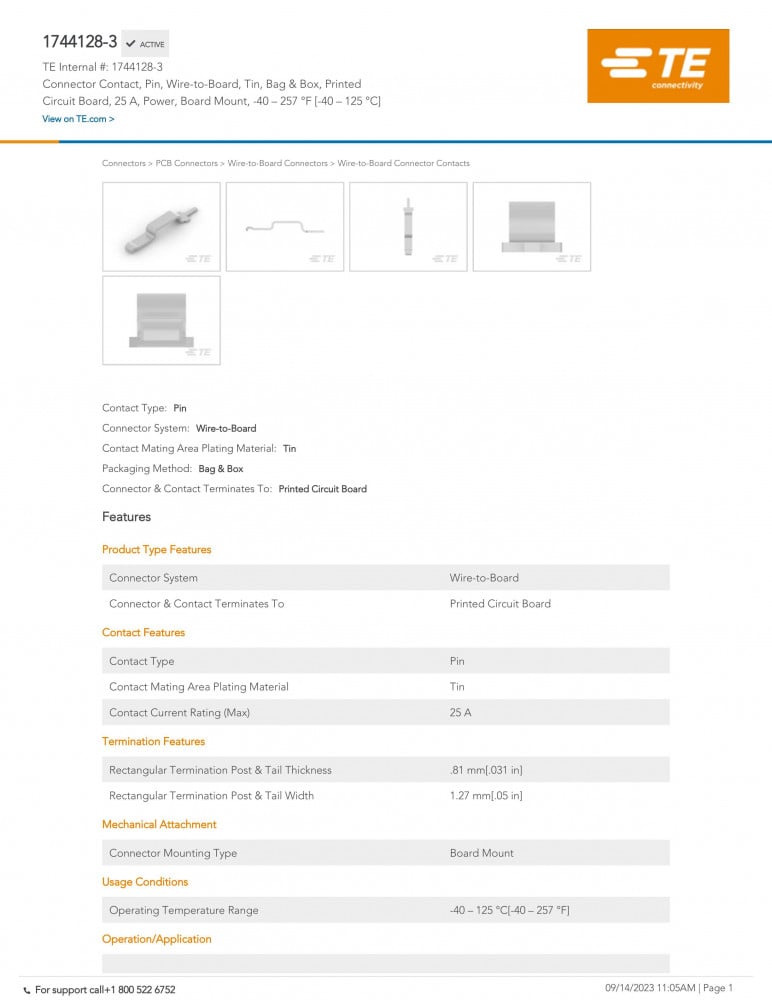 TE Connectivity 1744128-3 technical document page 1