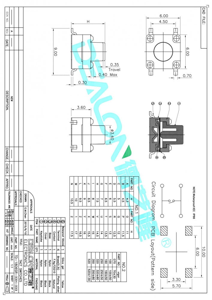 DEALON TD-1806SR tactile switch drawing preview