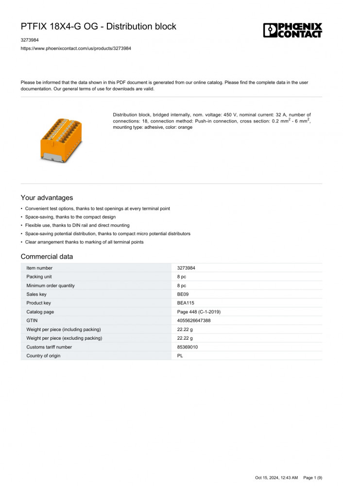 Phoenix Contact 3273984 datasheet page 1
