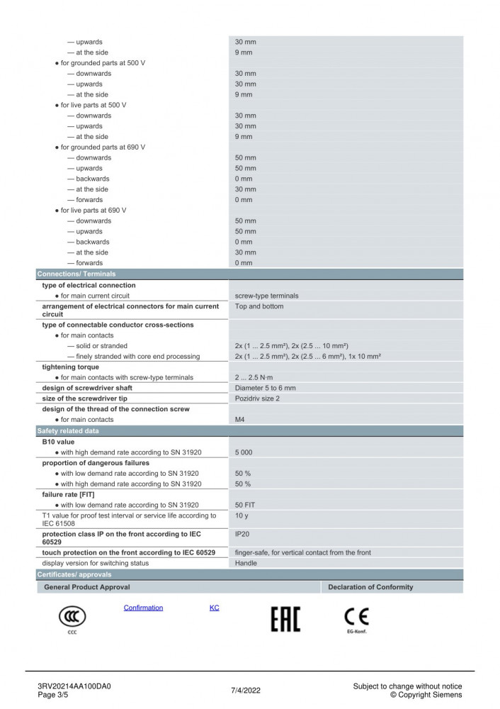 3RV20214AA100DA0 datasheet page 3