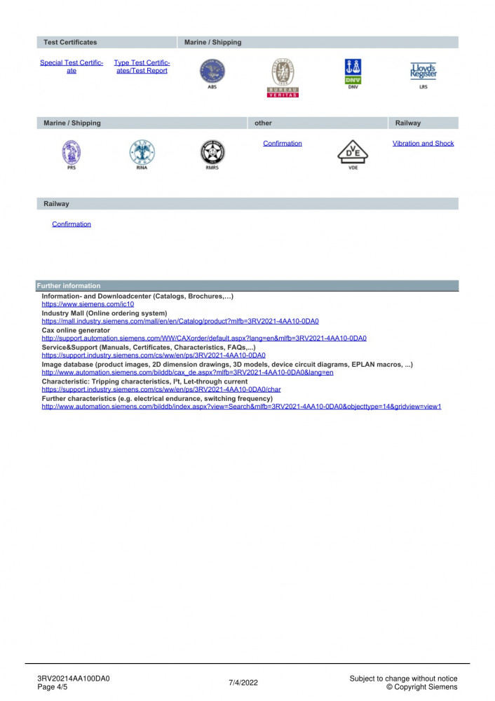 3RV20214AA100DA0 datasheet page 4