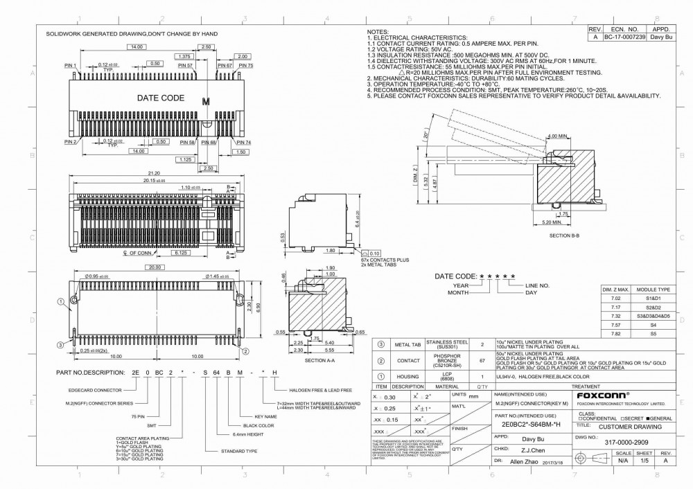 FOXCONN 2E0BC21-S64BM-7H drawing page 1