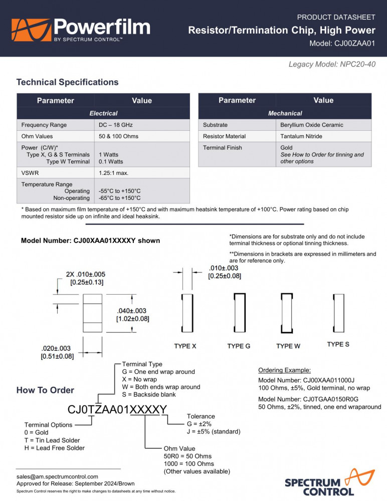 Spectrum Control resistor technical document page