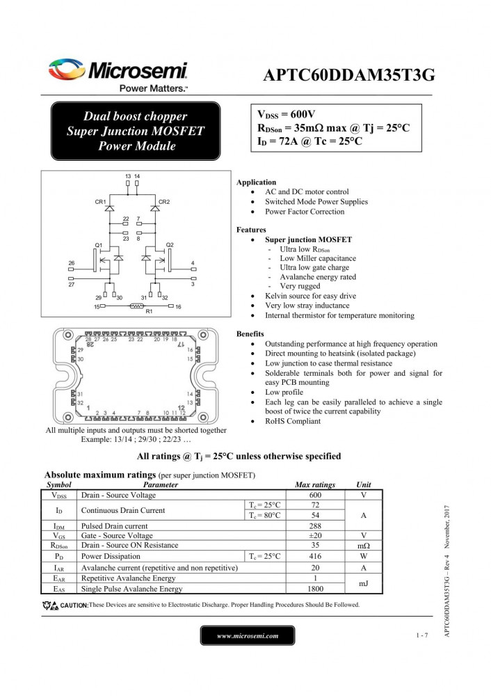 APTC60DDAM35T3G technical document page 1