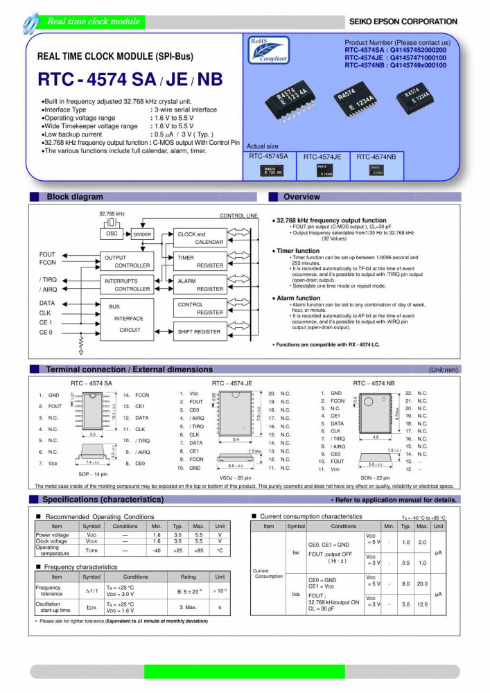 EPSON RTC-4574JE technical document page 1