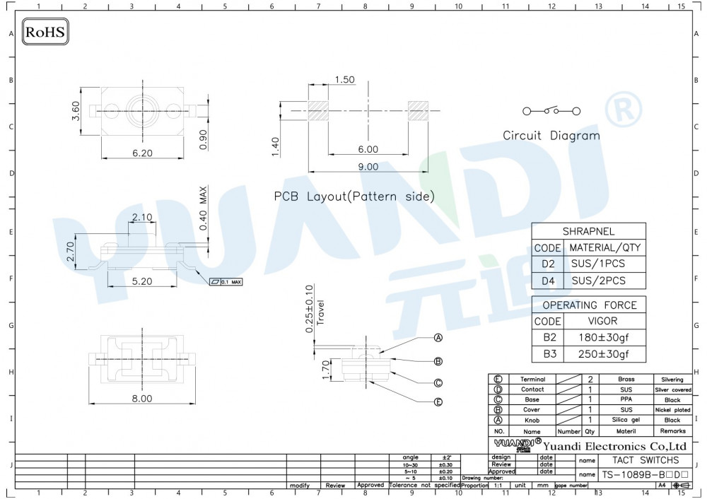 Yuandi TS-1089B-B3D2 technical drawing