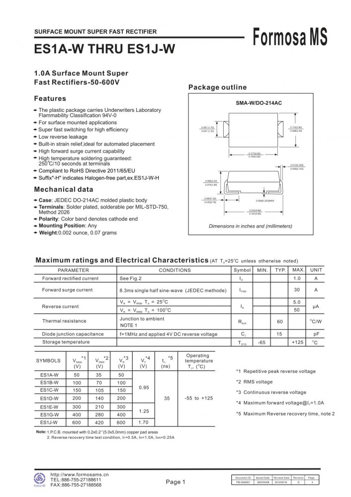 ES1J-W datasheet page 1