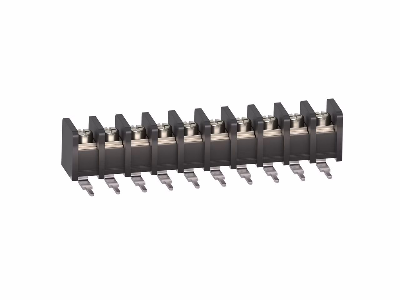 8.26mm Pitch, Single Row, Dual-Barrier Terminal Strip, Right Angle Terminals without Mounting Ends, Black, Steel Screws, 10 Circuits for sale