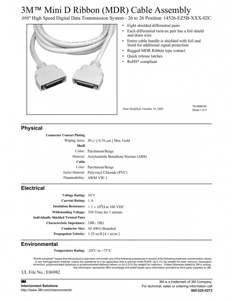 3M 14526-EZ5B-100-02C technical document sheet 1