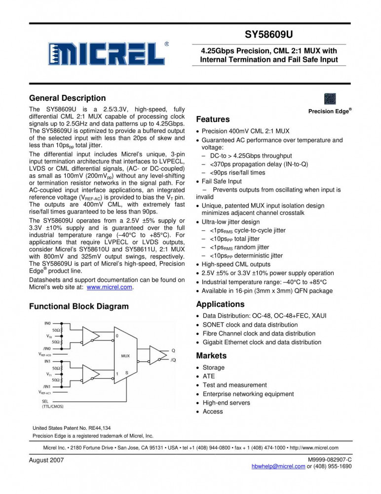 SY58609UMG datasheet page 1