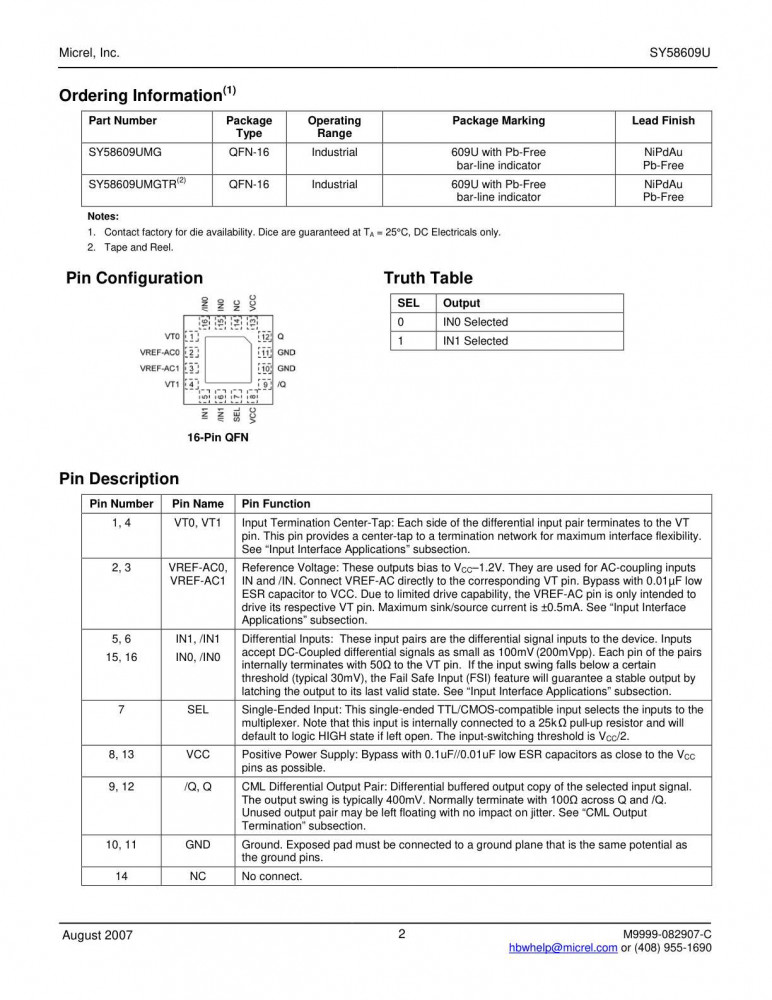 SY58609UMG datasheet page 2