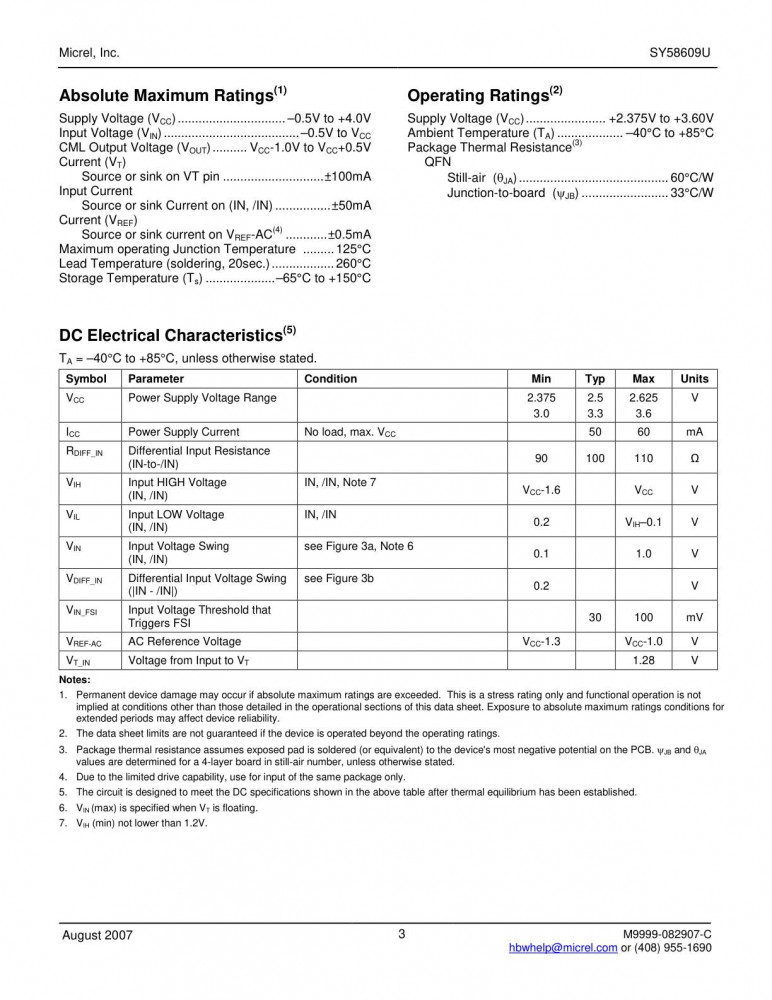 SY58609UMG datasheet page 3