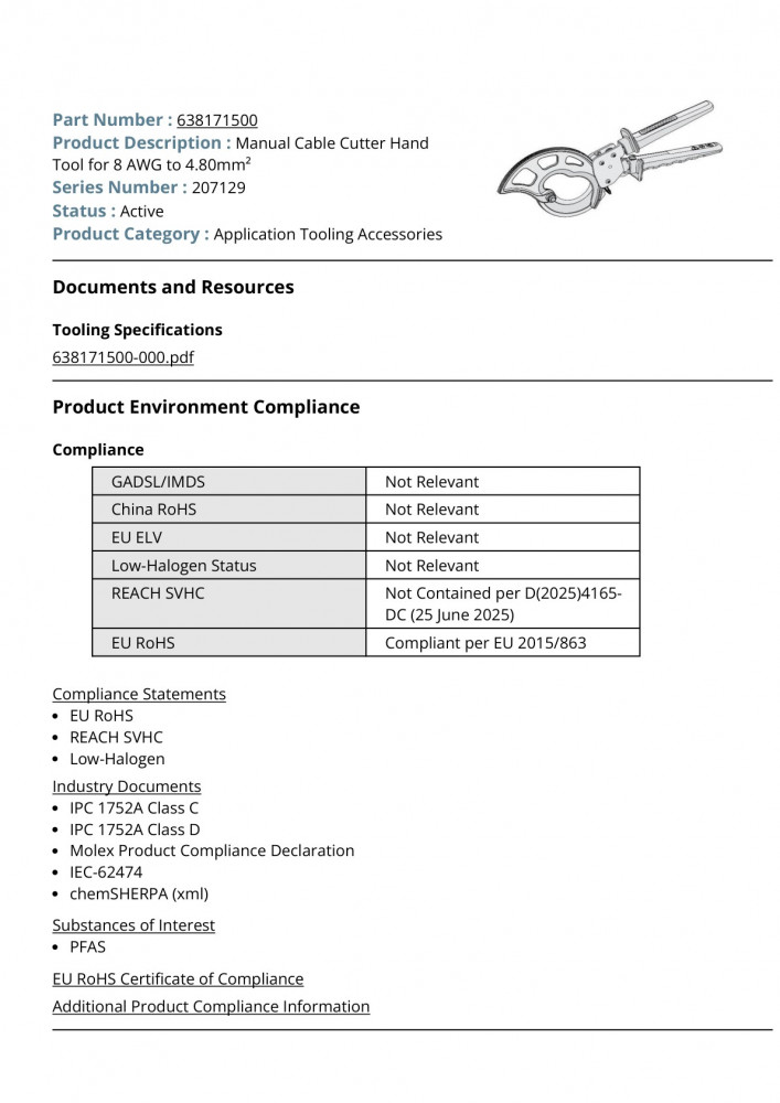 MOLEX 638171500 tooling document image, page 1
