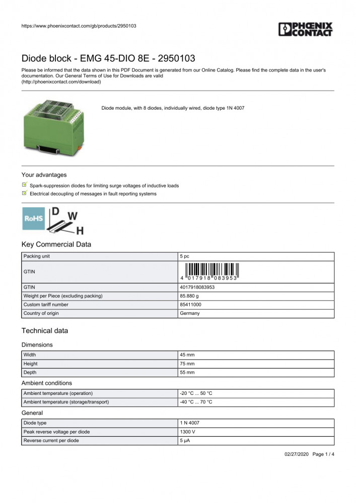 Phoenix Contact 2950103 product document page 1