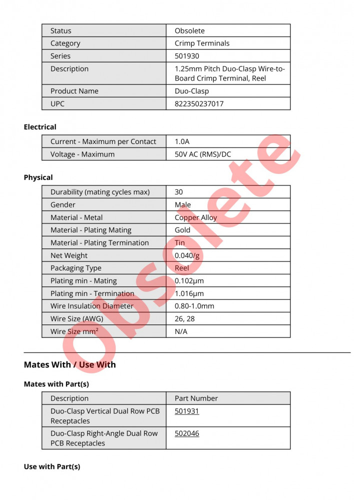 Product document image 2 for MOLEX 5019301100