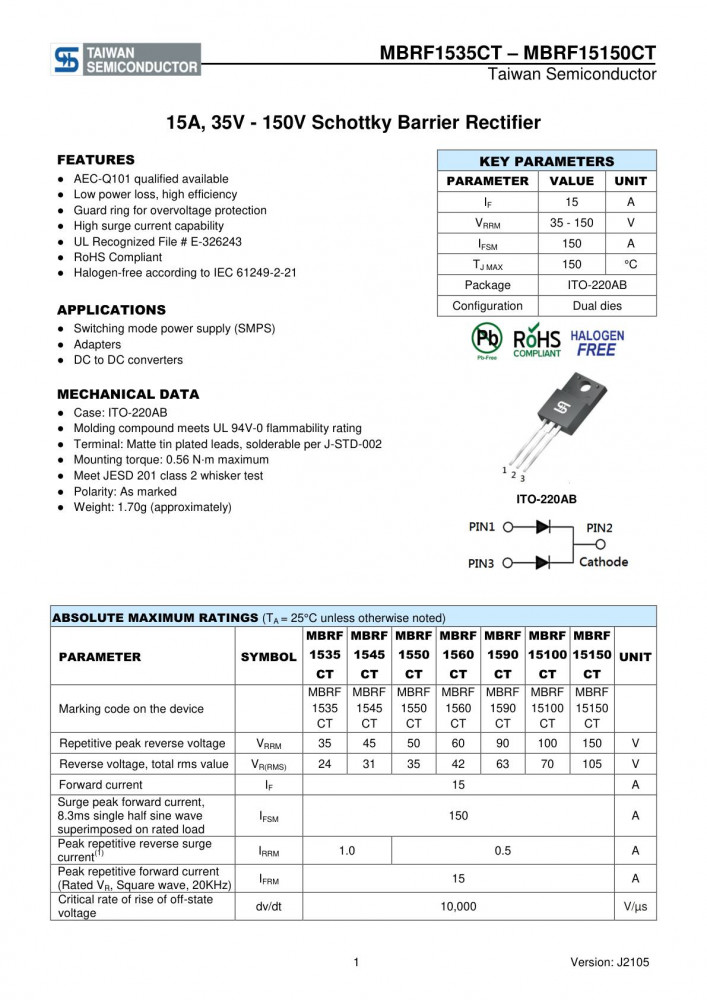MBRF1550CT datasheet page 1