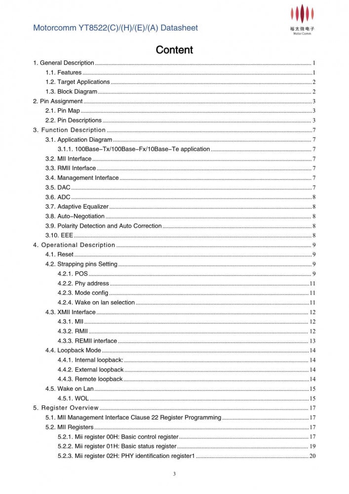 YT8522E datasheet page 4
