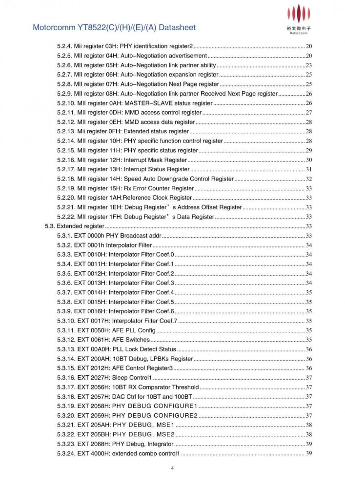 YT8522E datasheet page 5