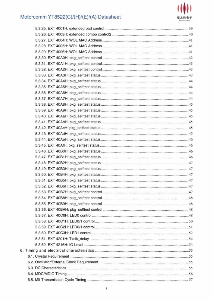 YT8522E datasheet page 6