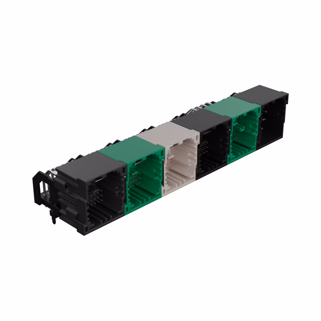 stAK50h 6 Bay Right-Angle Hybrid Header, 132 Circuits, Bay 1: 23 Circuits/Key 1/Dark Gray; Bay 2: 23 Circuits/Key 2/Green; Bay 3: 23 Circuits/Key 3/Gray; Bay 4: 23 Circuits/Key 4/Black; Bay 5: 28 Circuits/Key 2/Green; Bay 6: 12 Circuits/Key 1/Black; Tube for sale
