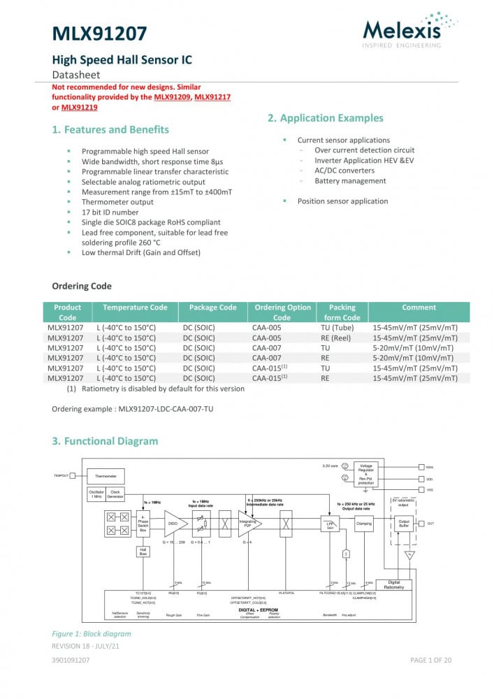 MLX91207 datasheet page 1