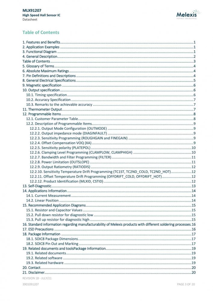 MLX91207 datasheet page 3