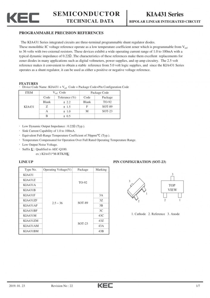 KIA431 series datasheet page 1