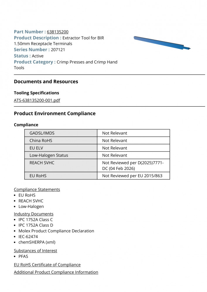 Tooling specification document image, page 1