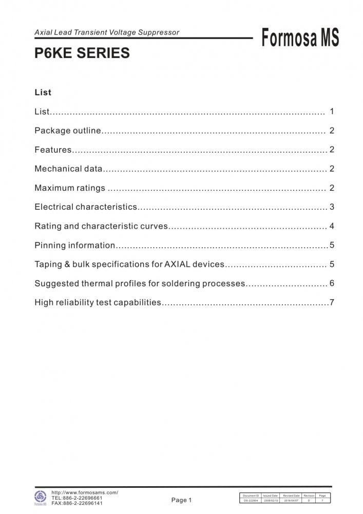 P6KE series datasheet page 1