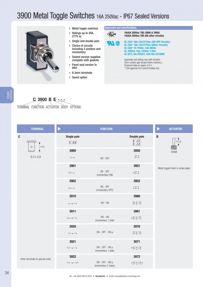 Bulgin 3900 series technical document page 1