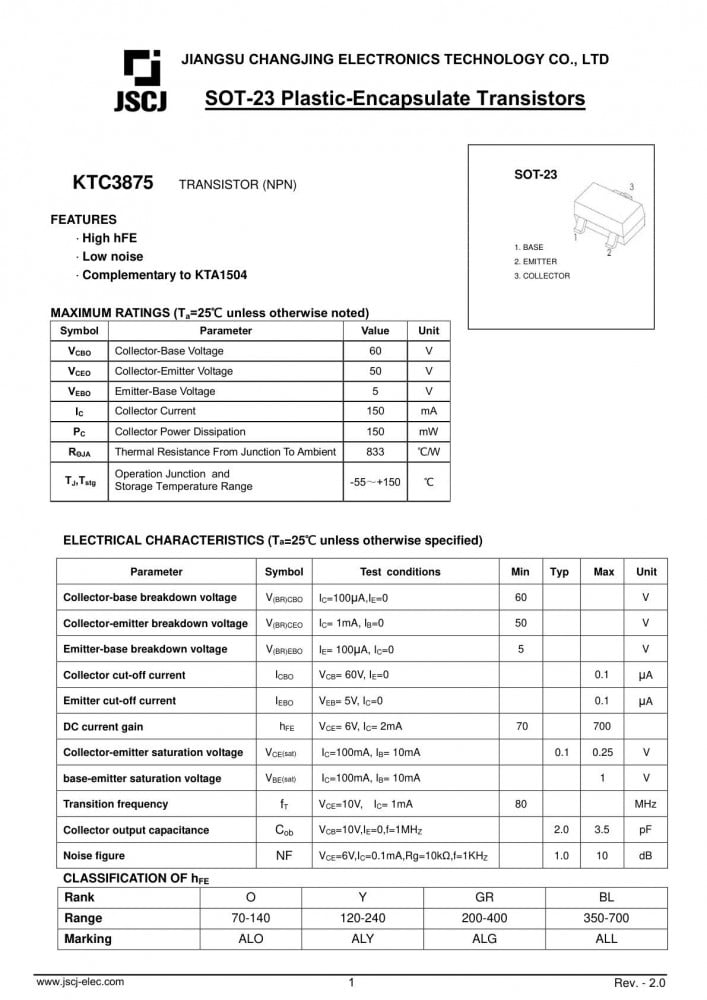 KTC3875Y datasheet page 1