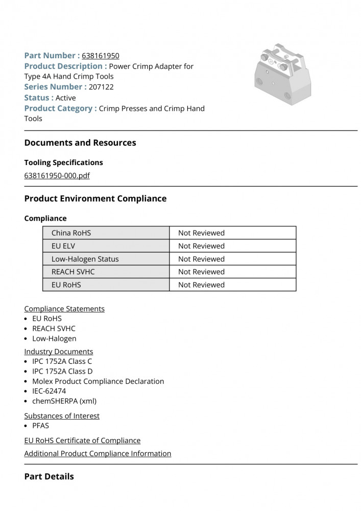 MOLEX 638161950 tooling specification, page 1