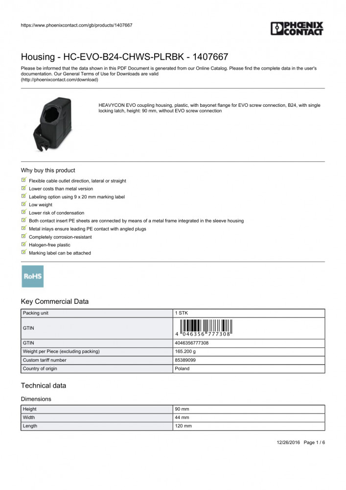 Phoenix Contact 1407667 technical document page 1