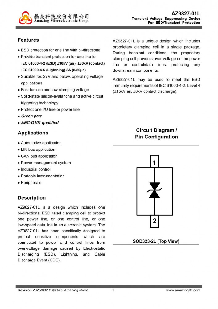 AZ9827-01L datasheet page 1