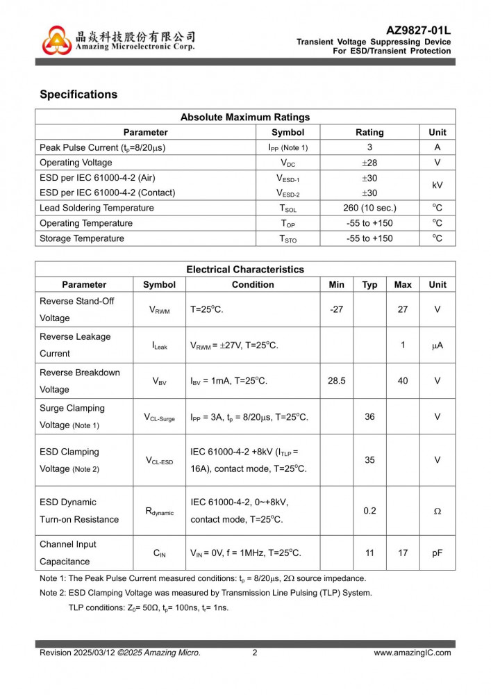 AZ9827-01L datasheet page 2