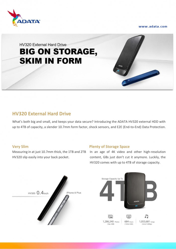 ADATA HV320 product document, page 1