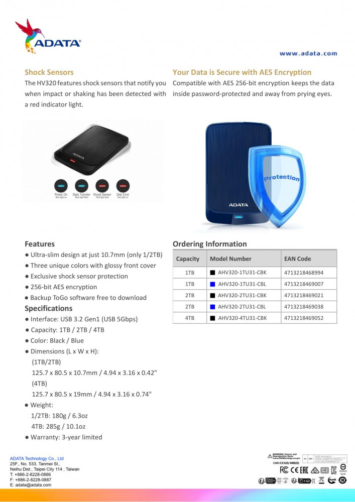 ADATA HV320 product document, page 2