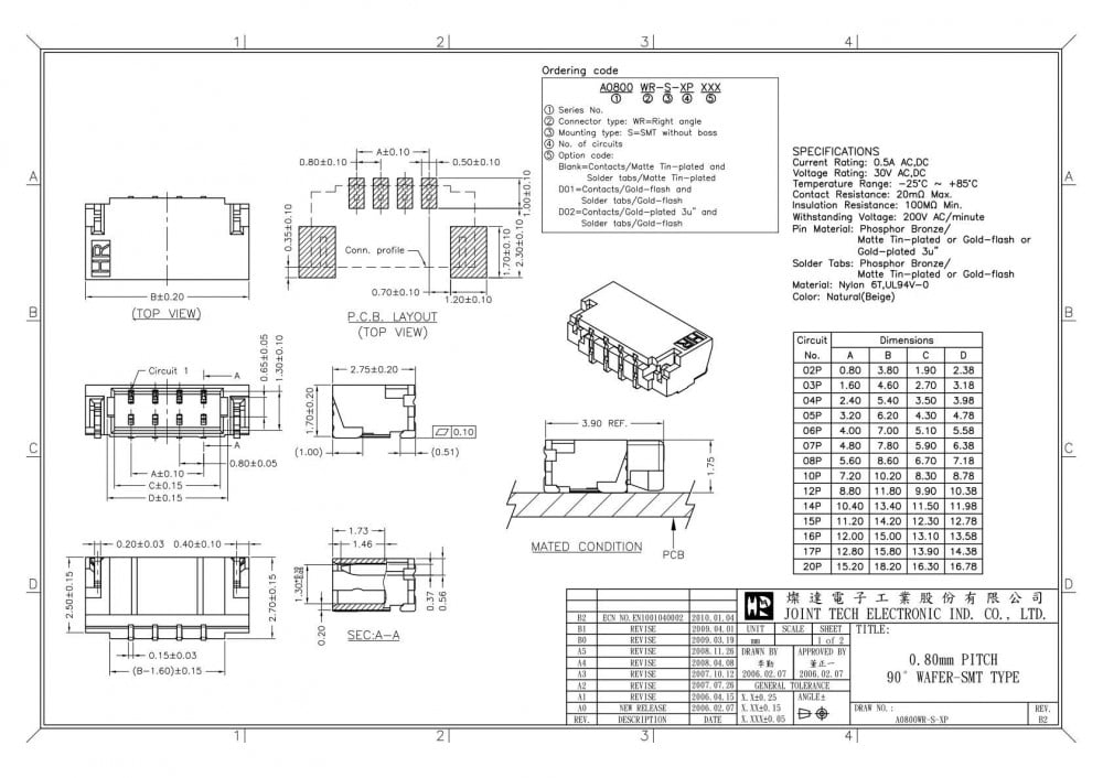 A0800WR-S-06P technical drawing preview