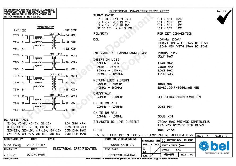 S558-5500-76 electrical specification drawing