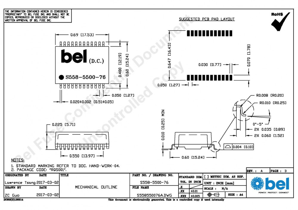 S558-5500-76 mechanical outline drawing