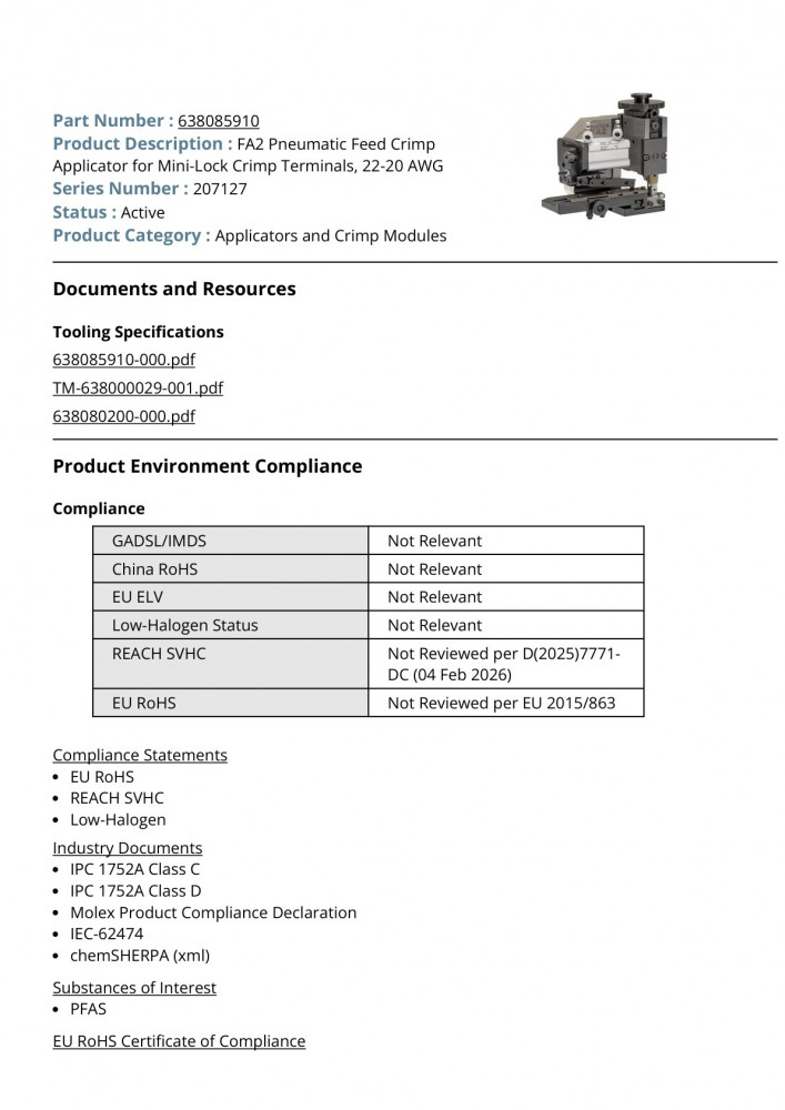 Molex 638085910 tooling document preview, page 1