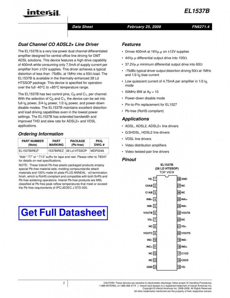 EL1537BIREZ technical document page 1