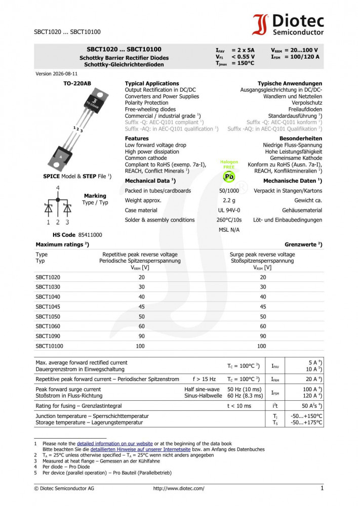 DIOTEC SBCT1050 datasheet page 1